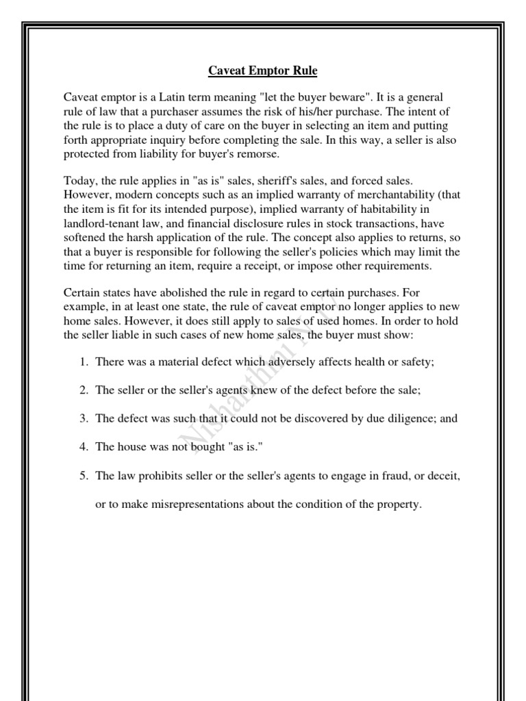 Caveat Emptor Rule | PDF | Leasehold Estate | Contractual Term