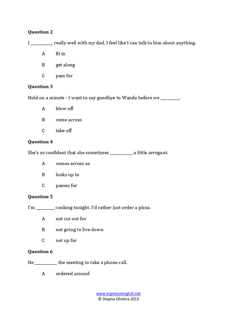 English Phrasal Verbs Quiz | PDF