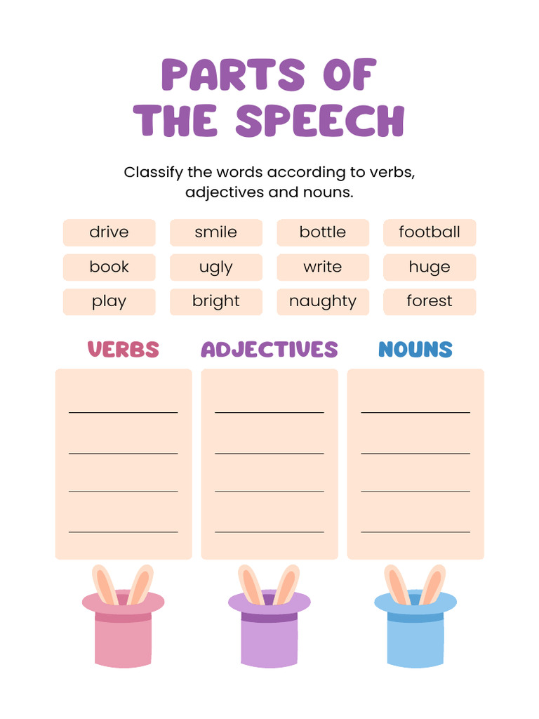 Parts of The Speech English Grammar Worksheet in Playful Style | PDF