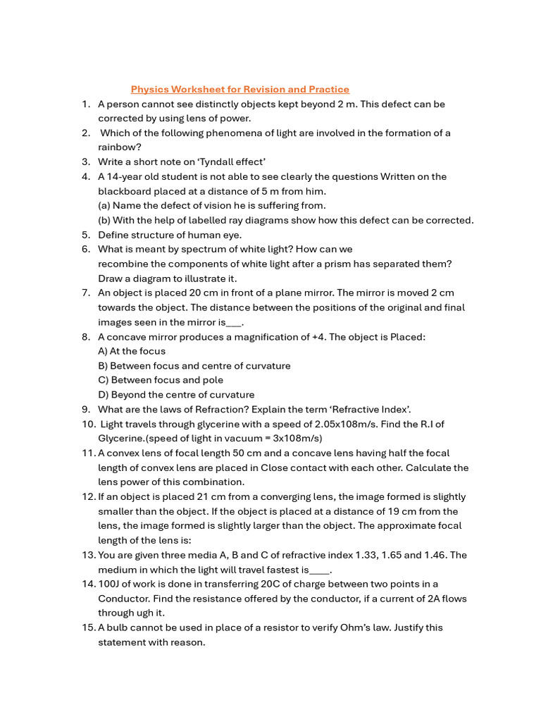 Physics Worksheet | PDF