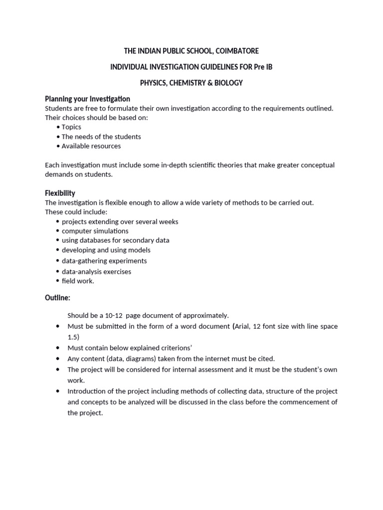 Pre IB Science Investigation Guidelines | PDF | Evaluation | Data