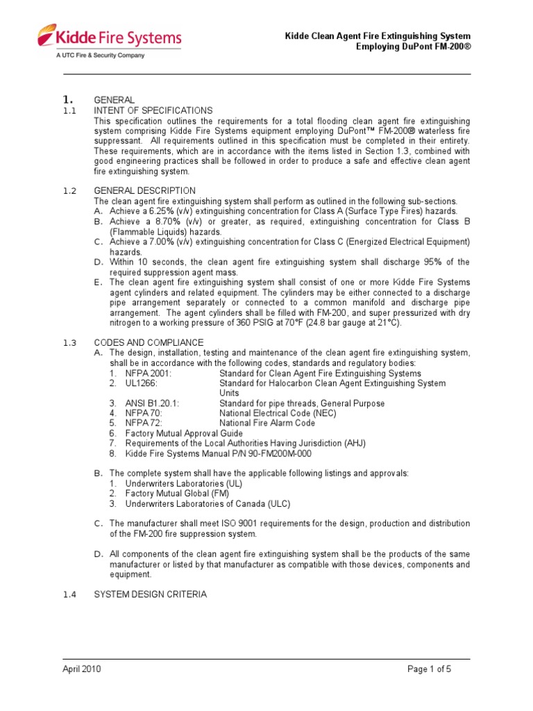 Kidde FM-200 Spec | PDF | Pipe (Fluid Conveyance) | Engineering