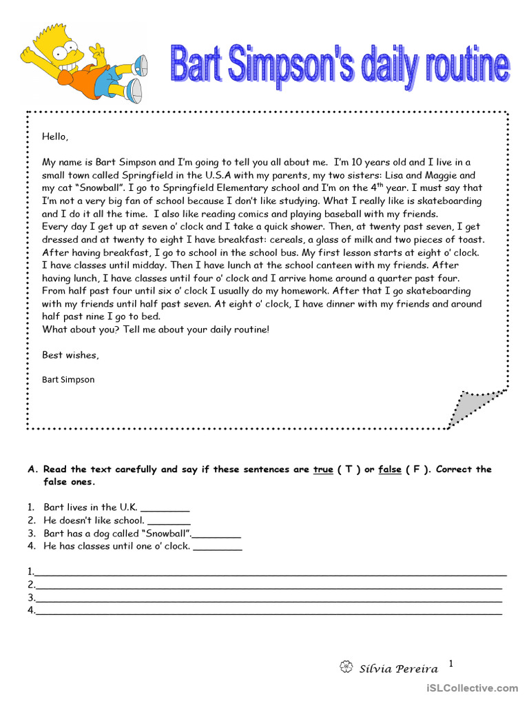 Bart Simpson's Daily Routine Activities | PDF | Bart Simpson | Lisa Simpson