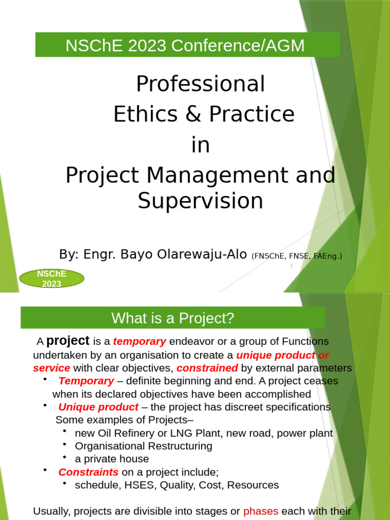 Ethics in Project Management and Supervision | PDF | Project Management ...