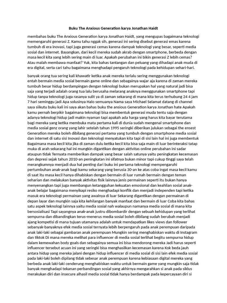 Buku The Anxious Generation Karya Jonathan Haidt | PDF