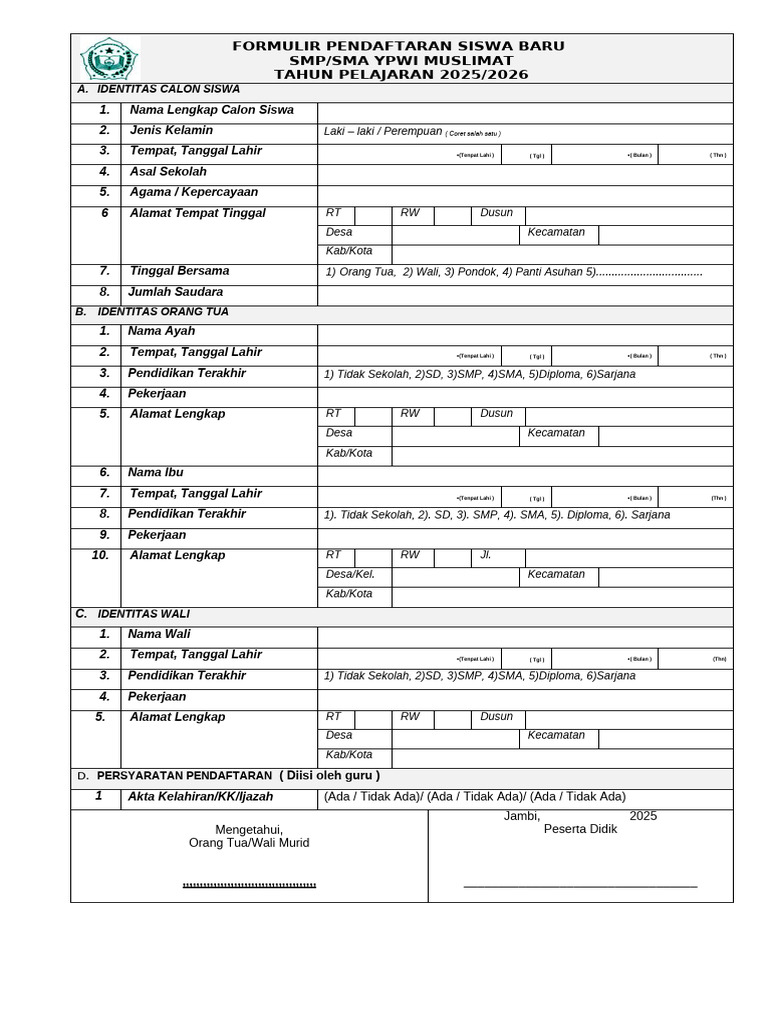 formulir_pendaftaran_siswa_baru_PPDB_2019-2020_EMISSIMPATIKAZONE | PDF