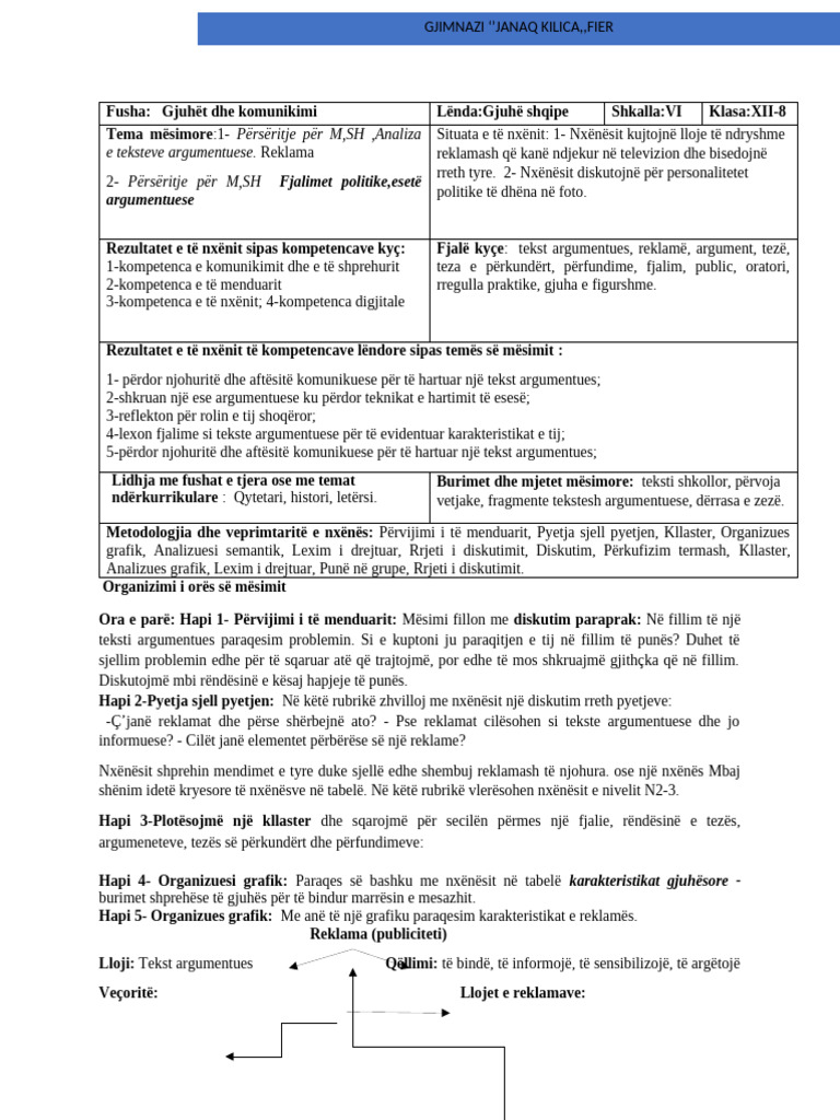 Ditar Gjuhe 12 Reklama Fjalimi Pdf
