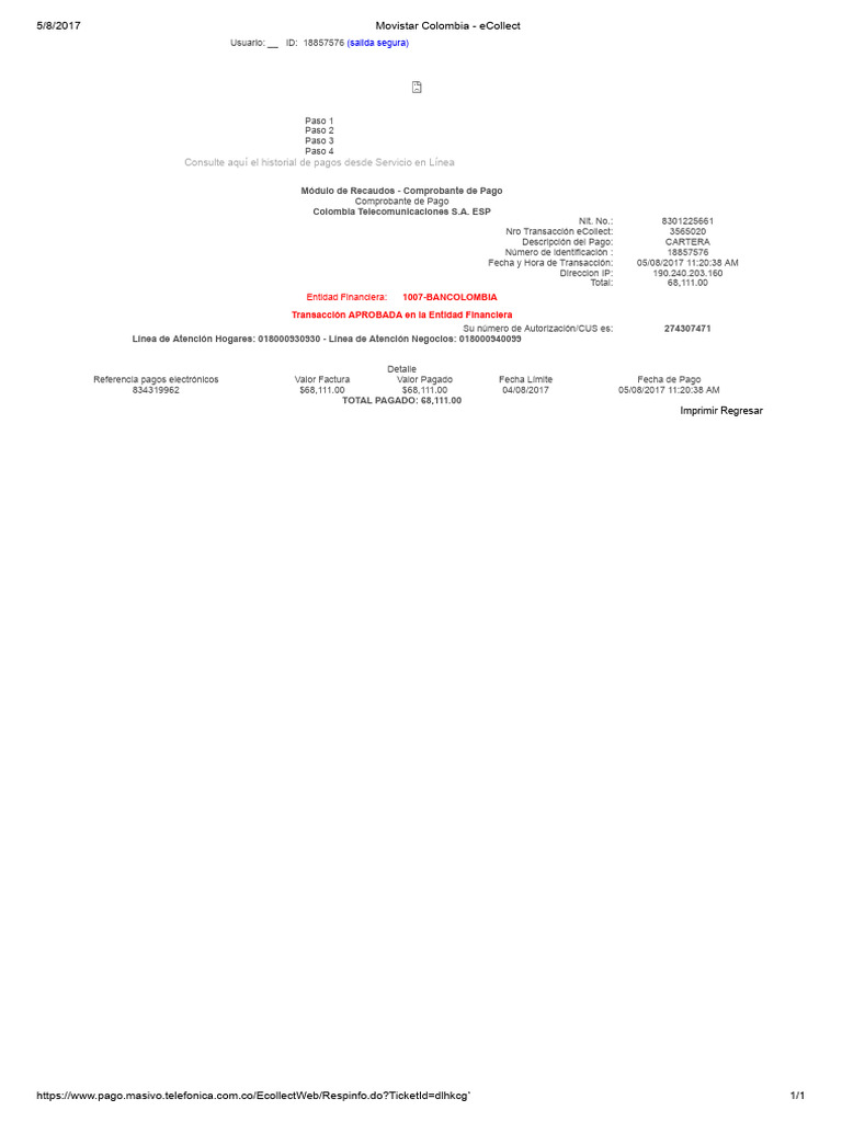 Movistar Colombia - ECollect | PDF | Industrias de servicio | Telecomunicaciones