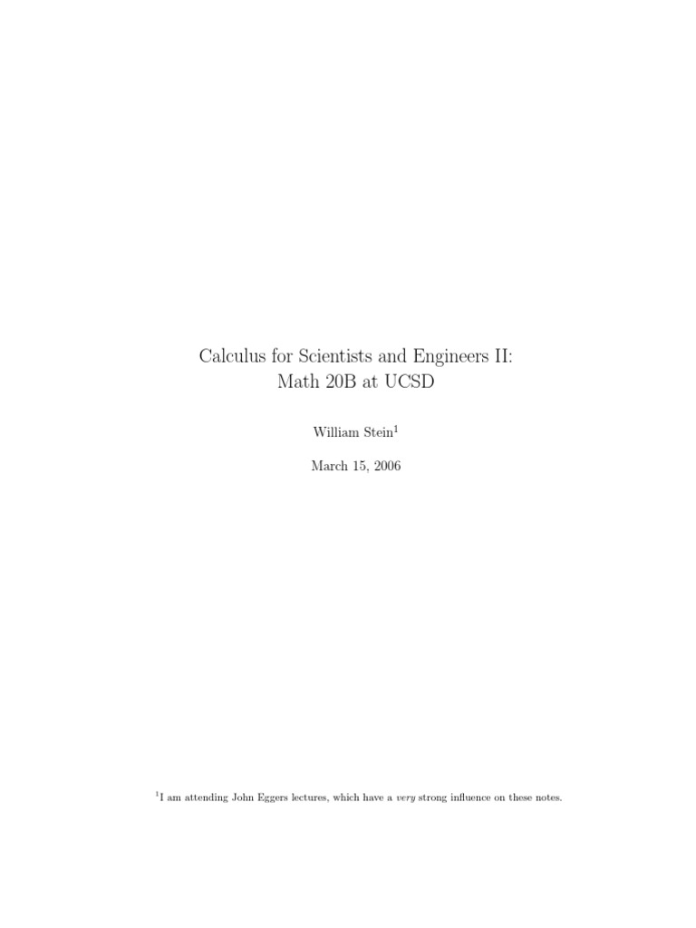 Calculus For Scientists and Engineers II: Math 20B at UCSD: William ...