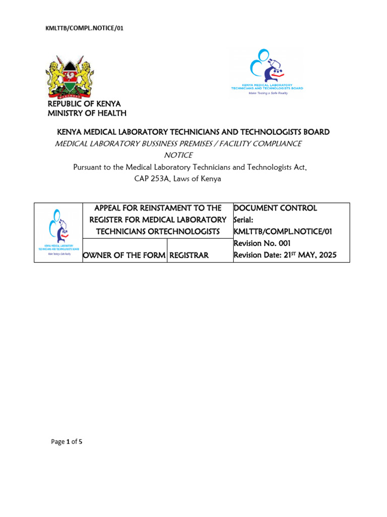 Medical Laboratory Compliance Notice | PDF | Regulatory Compliance ...