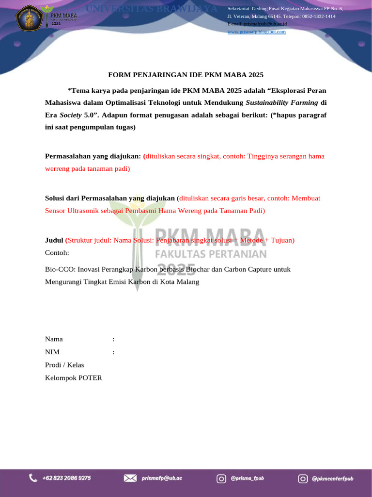 Penjaringan Ide PKM MABA 2025: Teknologi Pertanian | PDF