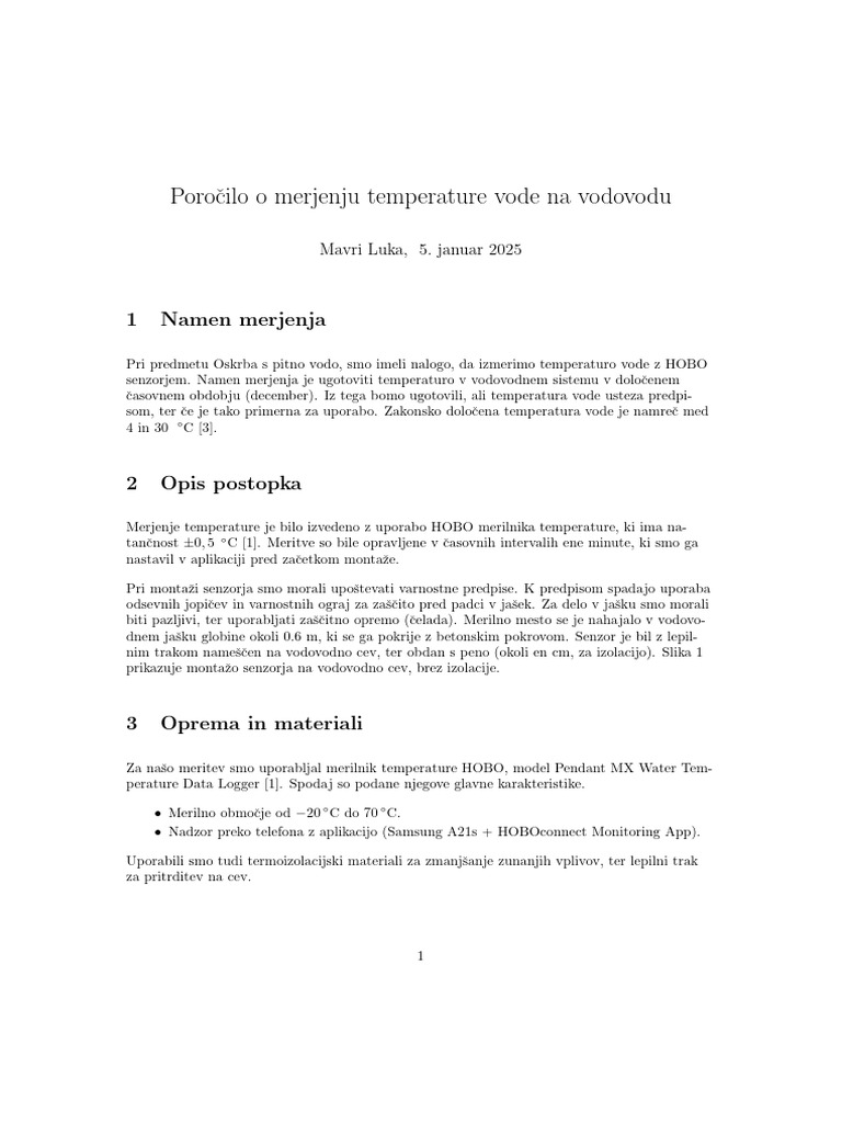 Merjenje Temperature Vode Luka Mavri | PDF
