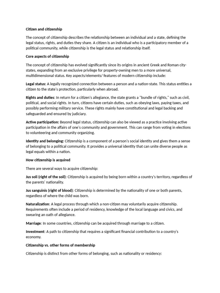 Citizens and Citizenship | PDF | Citizenship | Nationality
