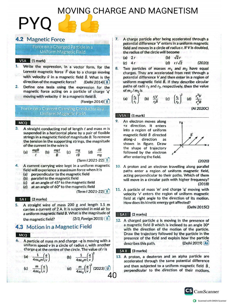 Moving Charge and Magnetism, Handbook | PDF