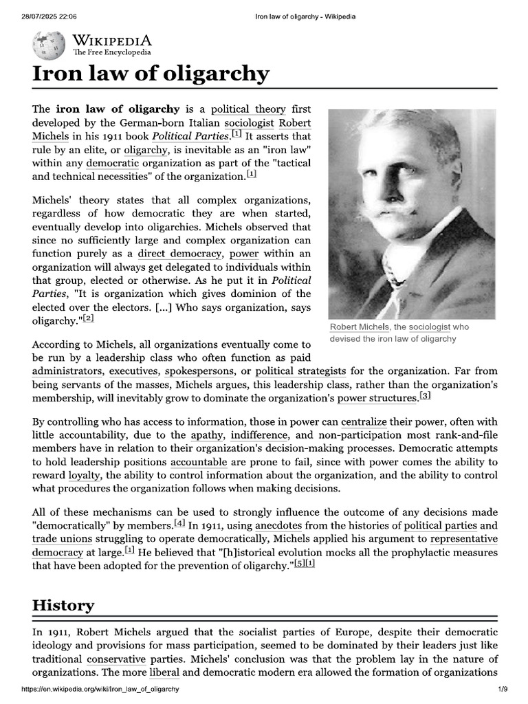 Iron Law of Oligarchy | PDF