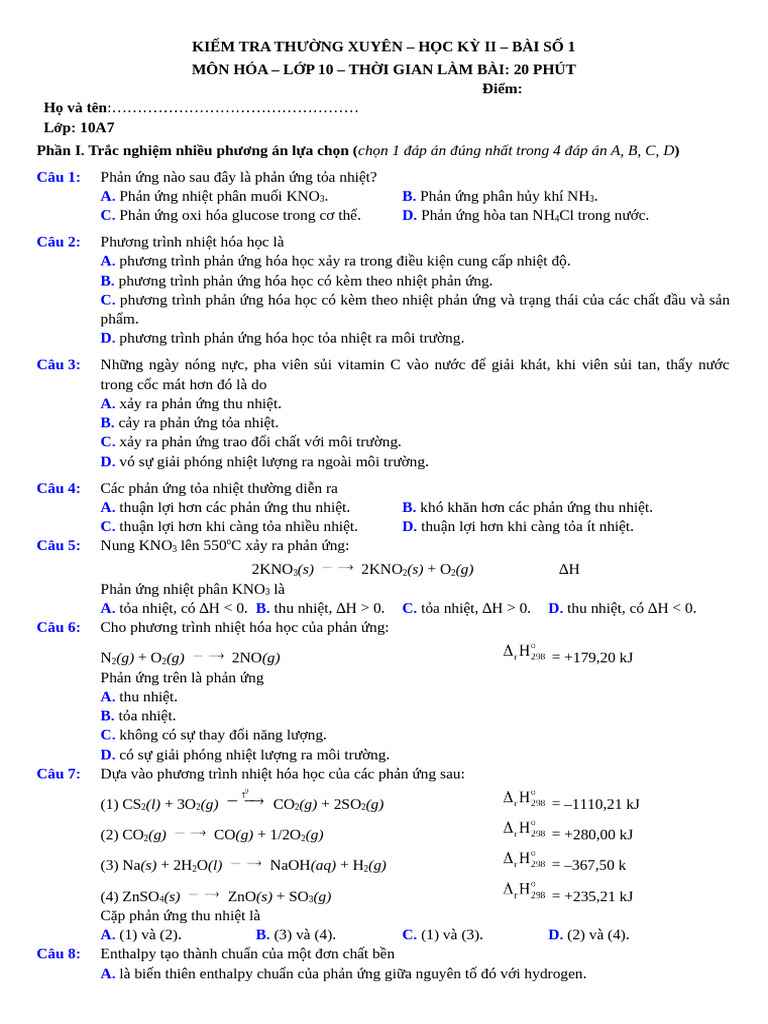 KTTX PƯHH VÀ ENTHALPY. 01 | PDF