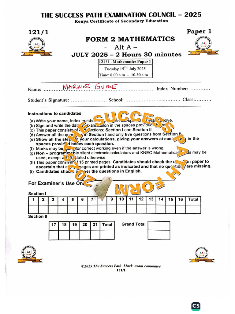 Maths Form 2 T2 2025 Success Path | PDF