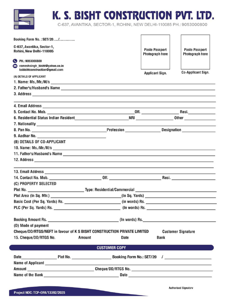 Suraksha Enclave Township Phase-I Application Form | PDF