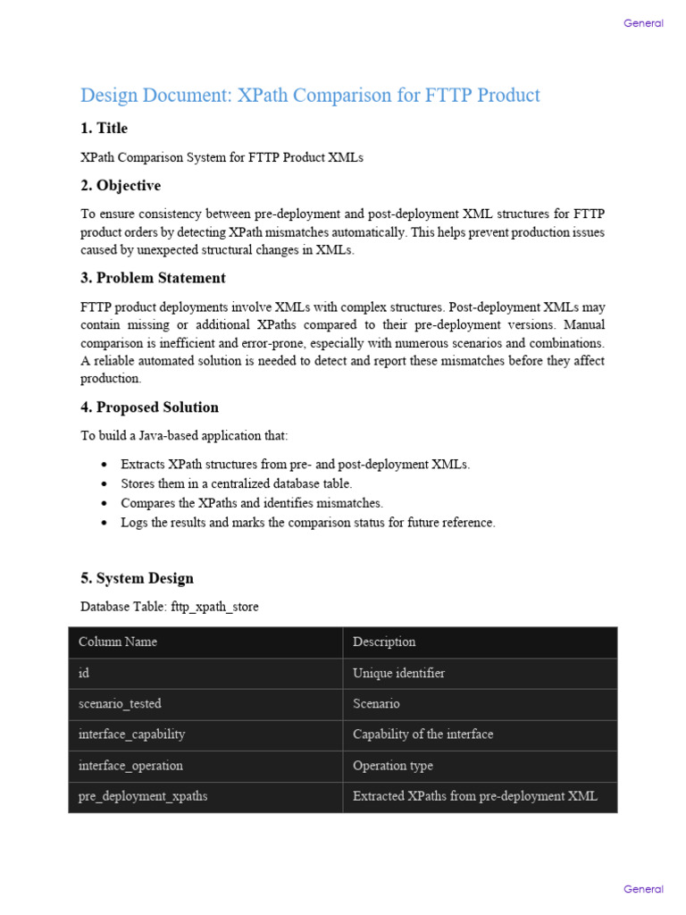 Design Document XPath Comparison Automation For FTTP Product | PDF | Xml | X Path