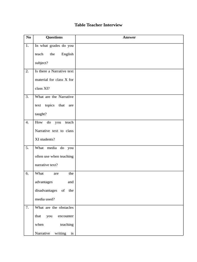 Table Teacher Interview | PDF