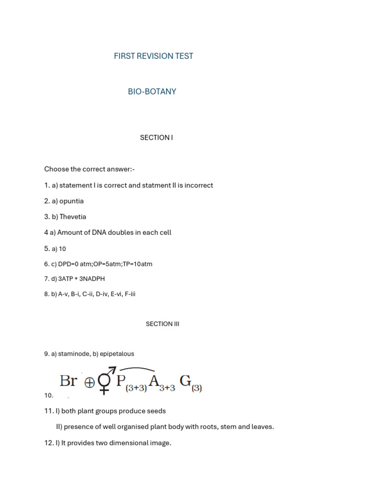 Bio-Botany First Revision Test | PDF | Stoma | Plants