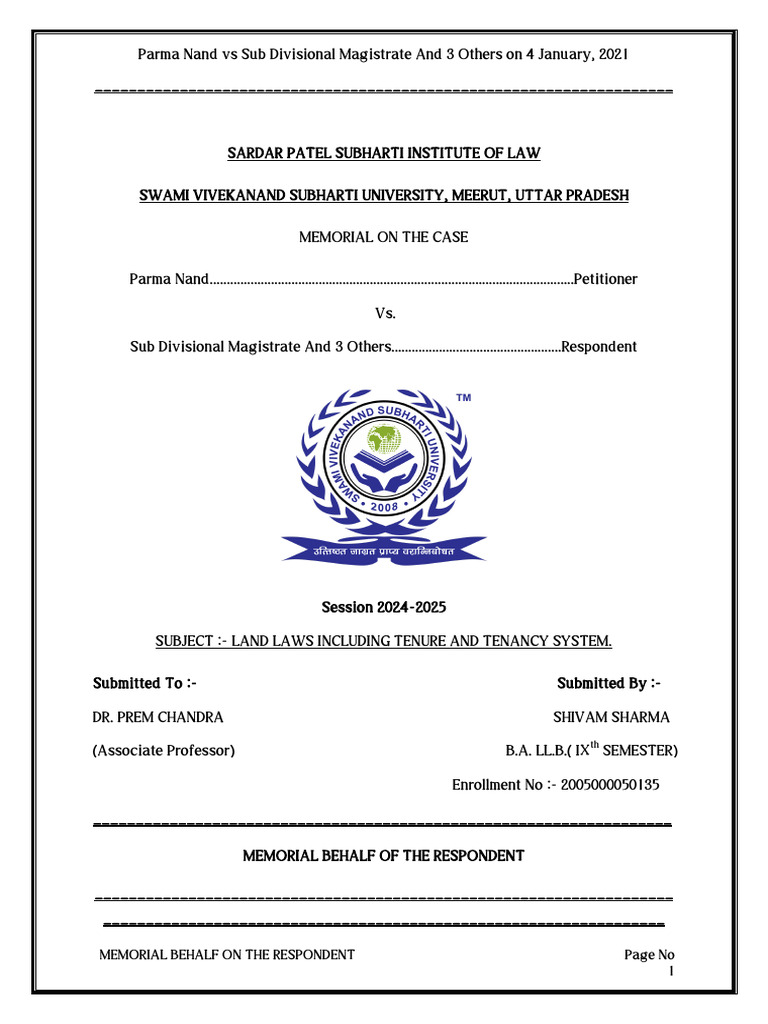 Land Laws Including Tenure and Tenancy Law Project | PDF | Mandamus | Writ