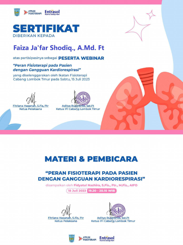 Webinar Peran Fisioterapi Pada Gangguan Kardiorespirasi 2023 | PDF
