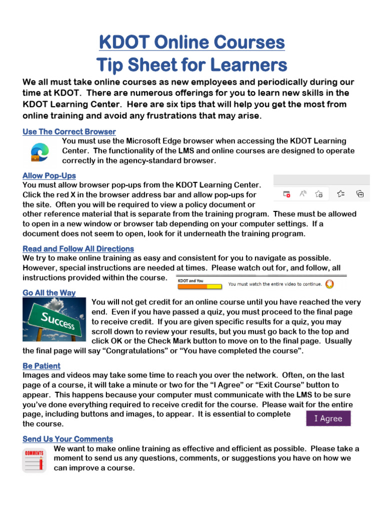 KDOT Online Course Tips for Success | PDF | Educational Technology ...