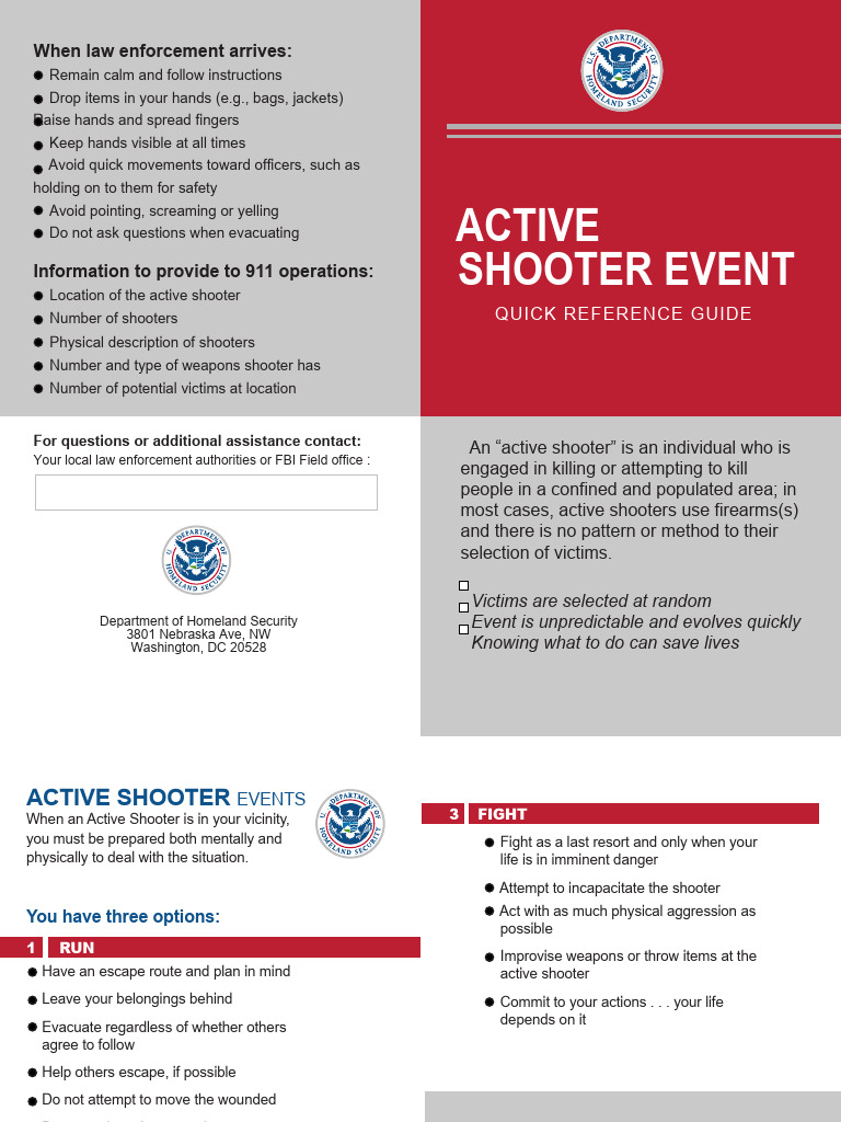 Active Shooter Pamphlet | PDF | Law Enforcement | Crime & Violence