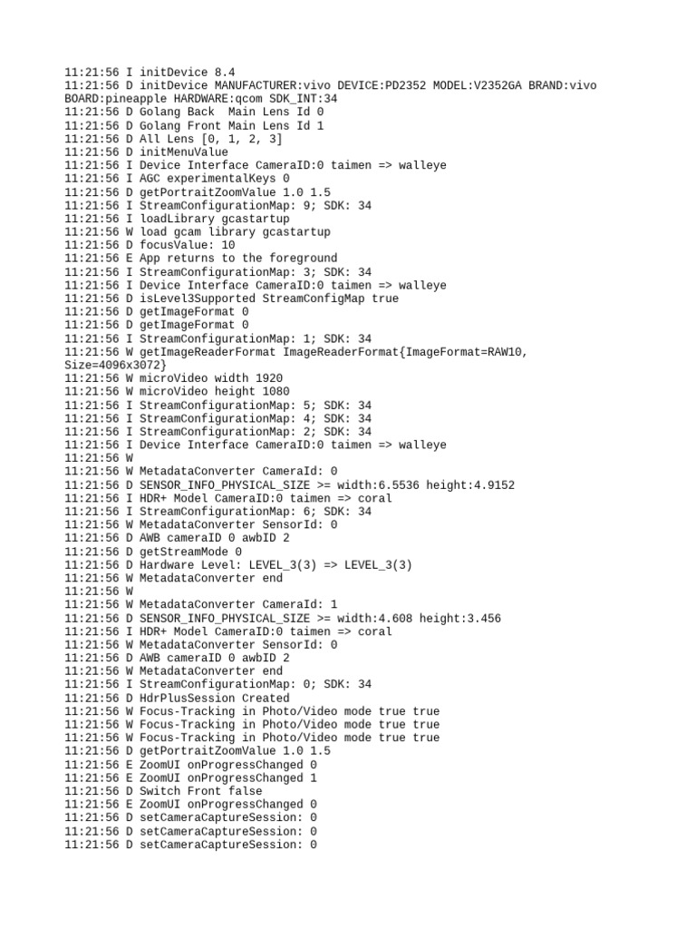 Vivo Device Camera Initialization Log | PDF | Computing | Software
