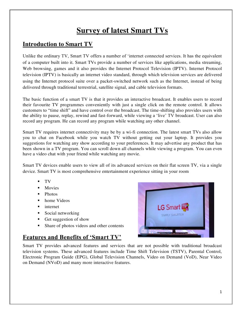 Survey of Latest Smart TVS: Introduction To Smart TV | PDF | Video On ...