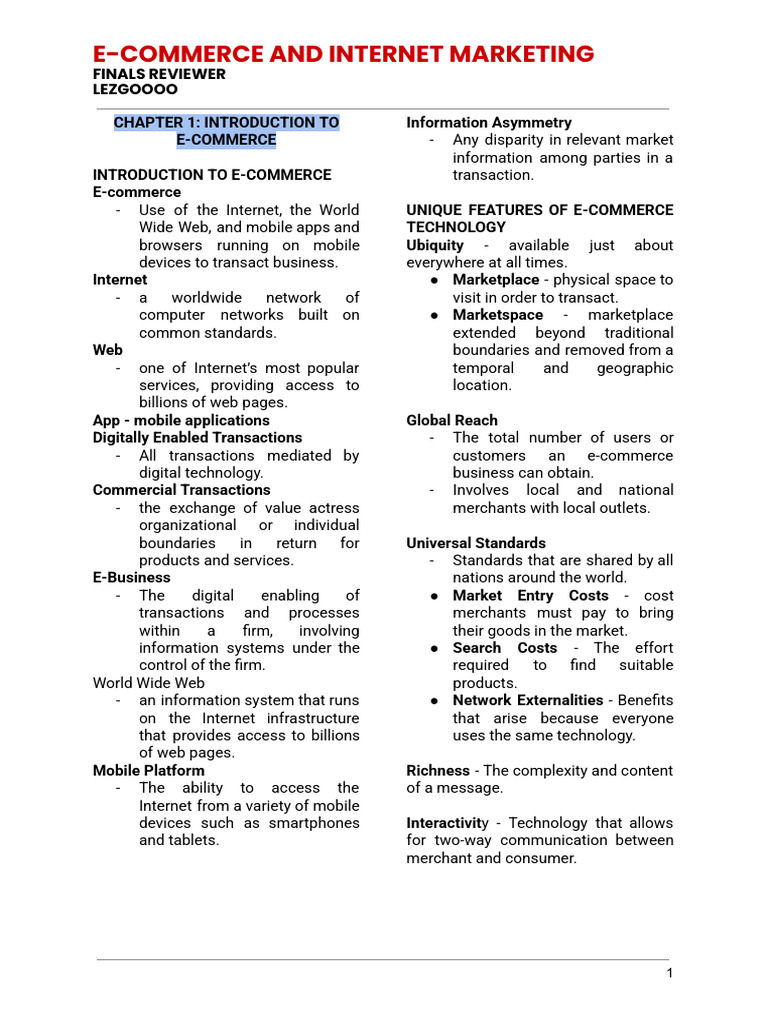 Ecomm Finals Reviewer 1 | PDF | World Wide Web | Internet & Web