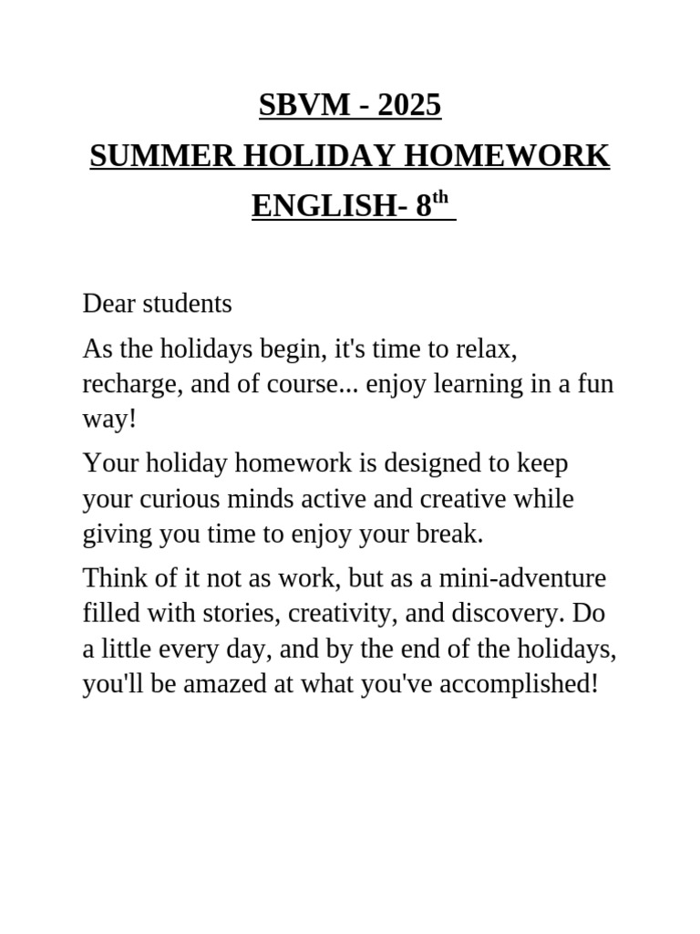 SBVM Summer Homework 2025 Guide | PDF