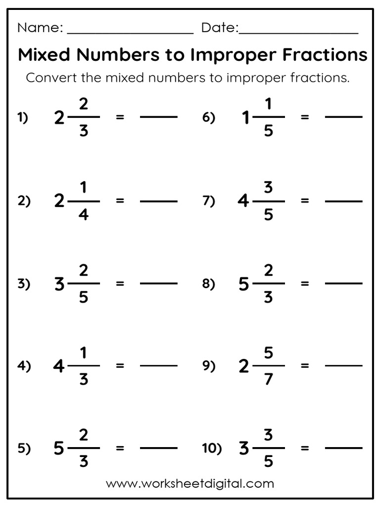 Mixed Numbers To Improper Fraction 1 Jsvsp0 | PDF