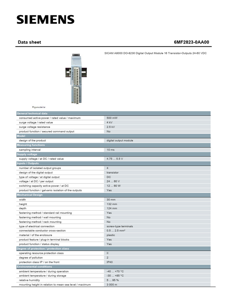 SICAM A8000 Digital Output Module | PDF | Voltage | Direct Current