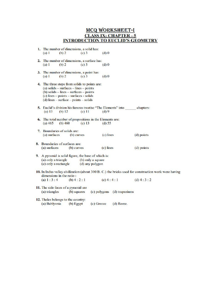 IX-Maths Worksheet-Euclid Geometry | PDF