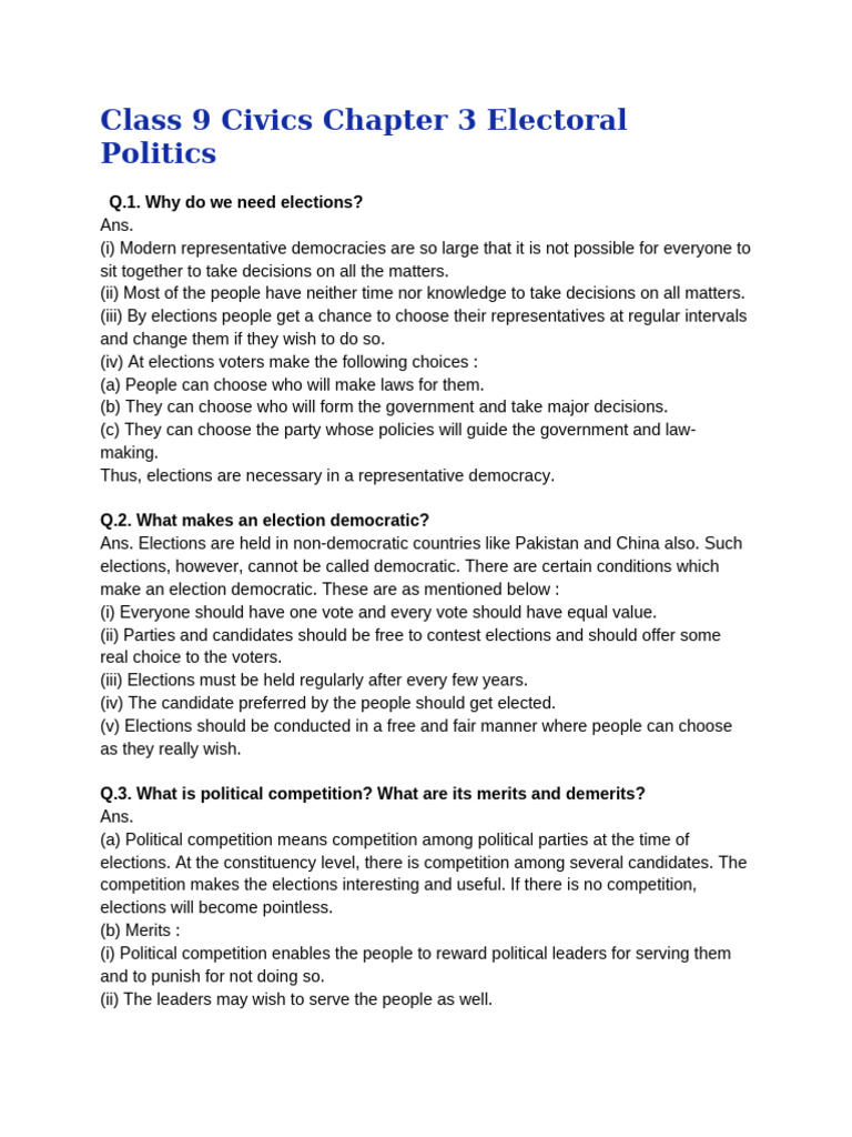 Civics Ch-3 Electoral Politics | PDF | Elections | Voting