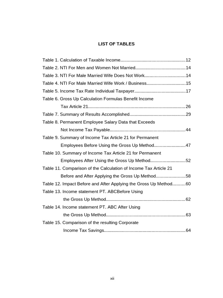 Income Tax Calculation Tables Summary | PDF