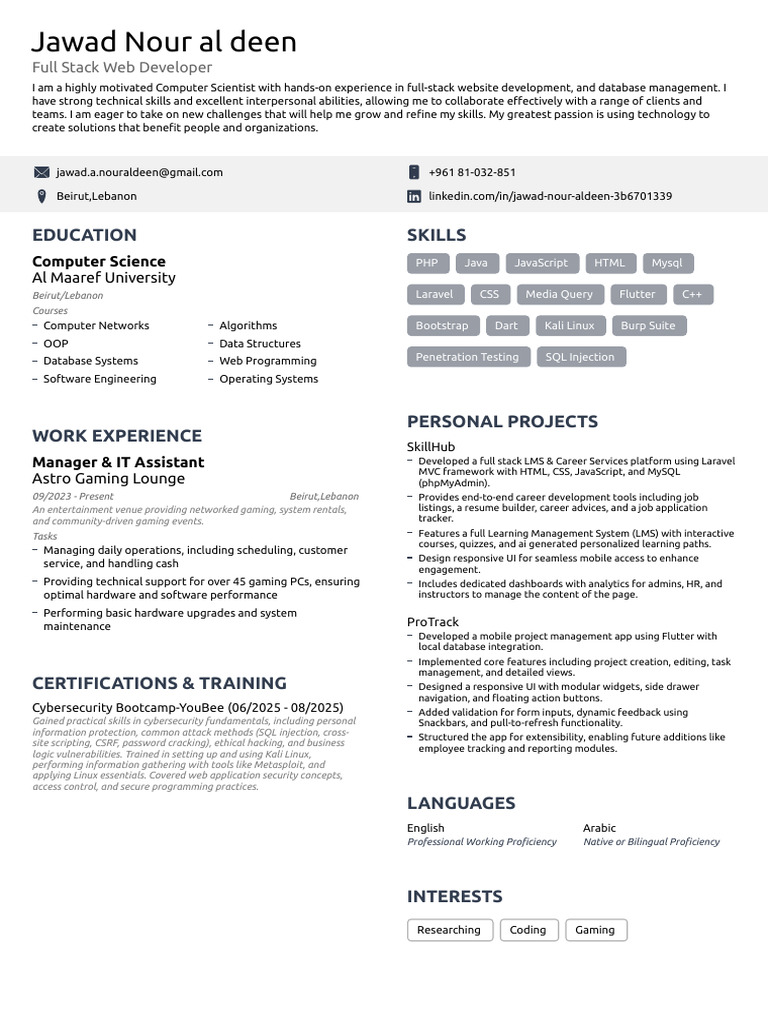 Jawad.a.nouraldeen Resume | PDF | Web Development | Computer Security