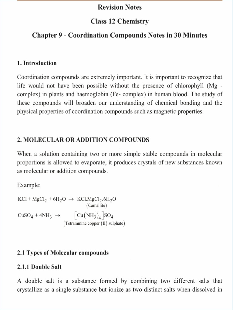 Coordination Compounds Notes | PDF