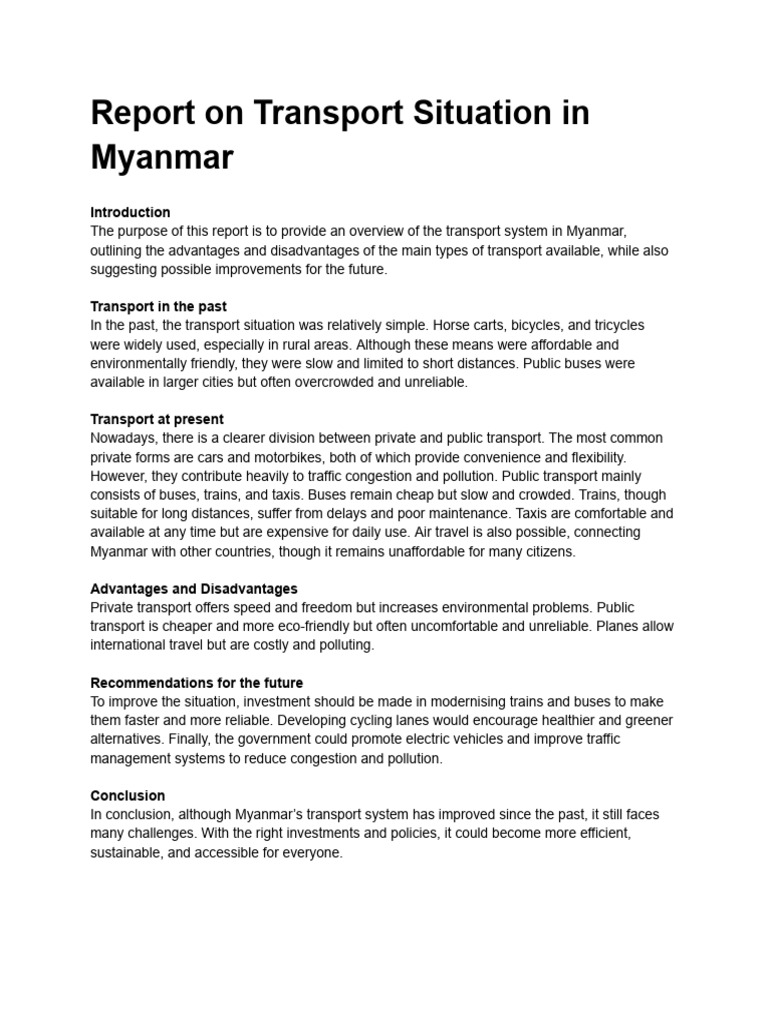 Myanmar Transport System Overview | PDF