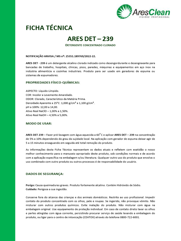 Detergente Concentrado ARES DET-239 | PDF