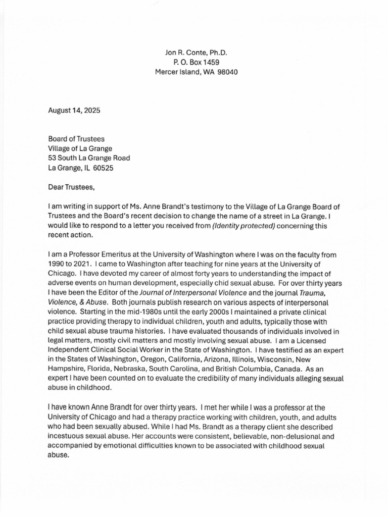 Jon Conte Letter To La Grange Village Board | PDF