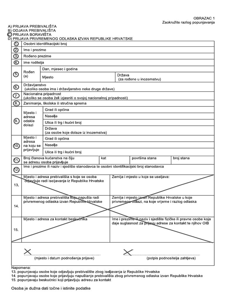Obrazac 1 - Prijava Boravista | PDF