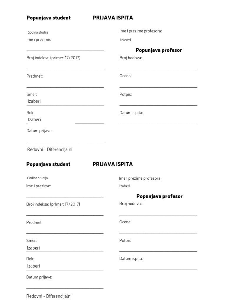 Prijava Ispita Novi 2025 Obrazac 12 | PDF