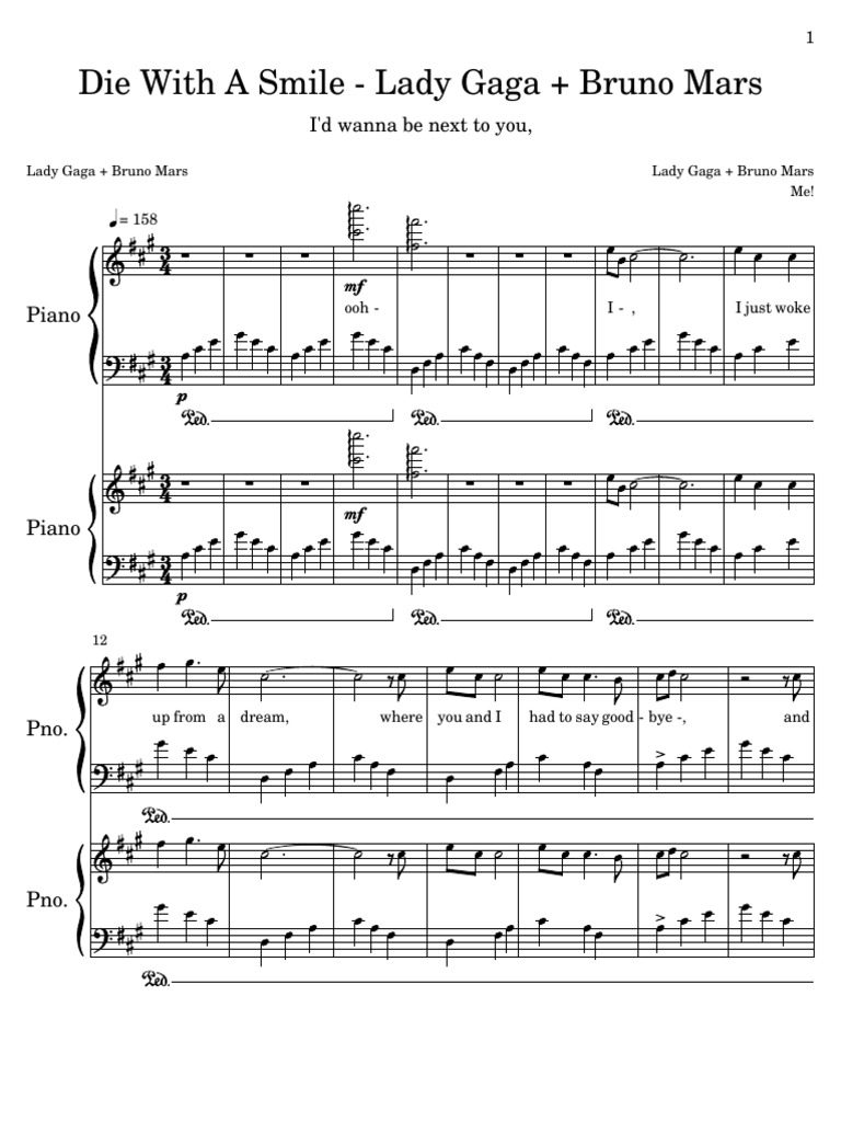 Die With A Smile - Lady Gaga + Bruno Mars | PDF | Pop Songs | Song ...