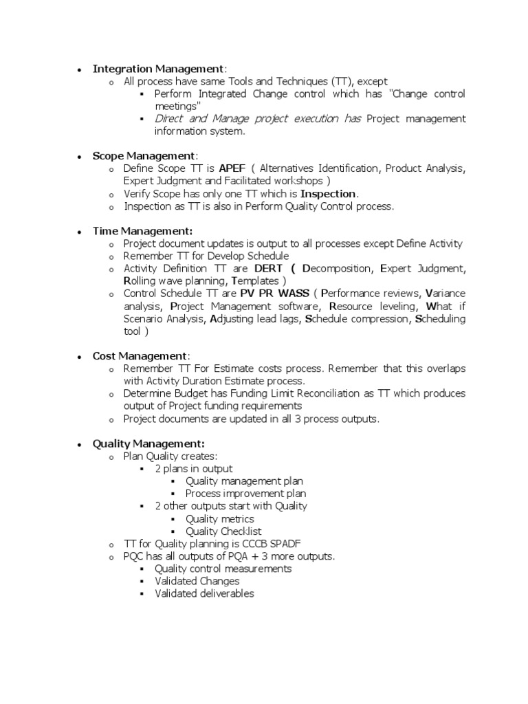 PMP Input Tools Techniques Output Shotcuts | PDF | Project Management ...