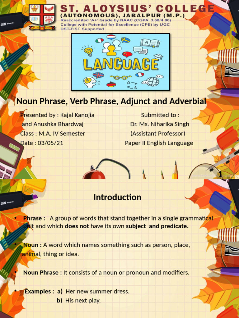 Noun Phrase, Verb Phrase, Adjunct, Adverbial- MA IV Sem 2 | PDF | Verb ...