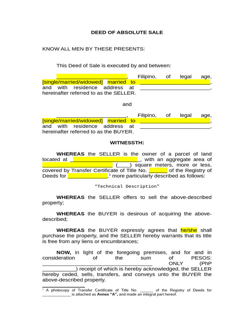 Sample House Title Deed of Sale | PDF | Deed | Property Law