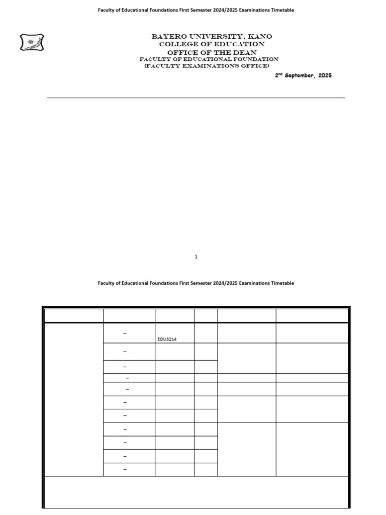FoEF 1st Sem 24-25 Exam TT Students | PDF